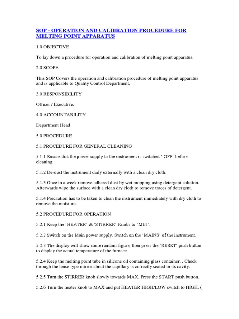 SOP For Melting Point Calibration | PDF | Melting Point | Hvac