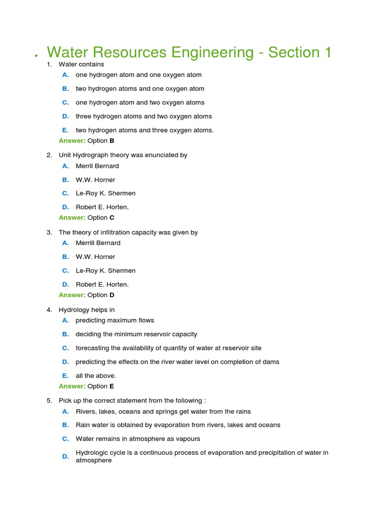 Water Resources Engineering - Section 1: A. B. C. D. E | PDF | Rain ...