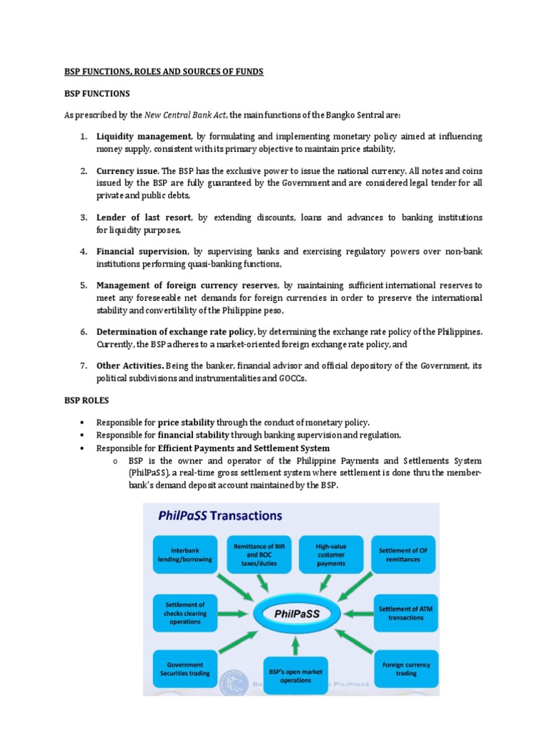 BSP Functions, Roles and Sources of Funds BSP Functions | PDF | Foreign ...
