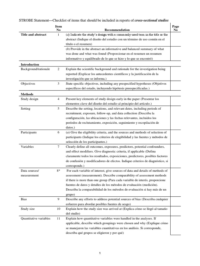 STROBE Checklist Cross-Sectional | PDF | Métodos de evaluación ... STROBE Checklist Cross-Sectional | PDF | Métodos de evaluación ...
