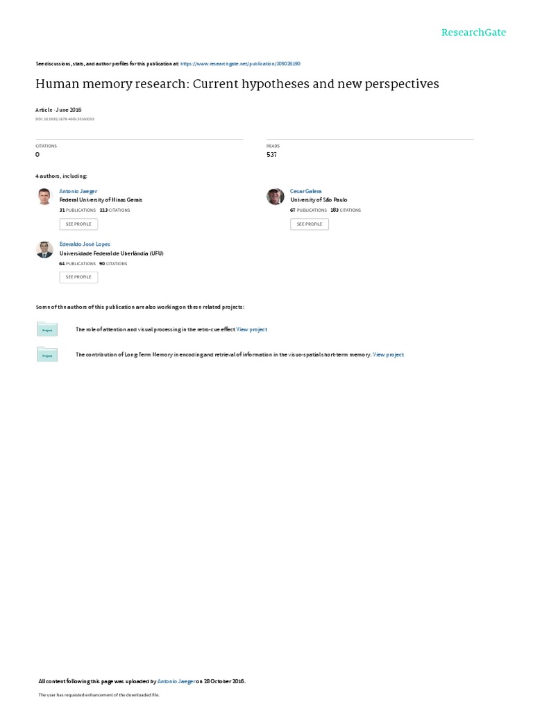 Human Memory Research | PDF | Recall (Memory) | Memory