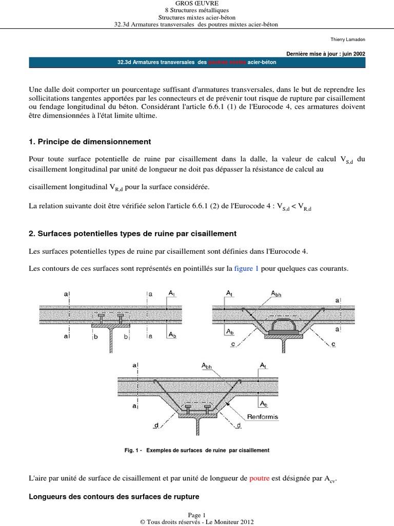 Armatures Trans Des Poutres Mixtes Acier Béton Guide Vér PDF | PDF ...