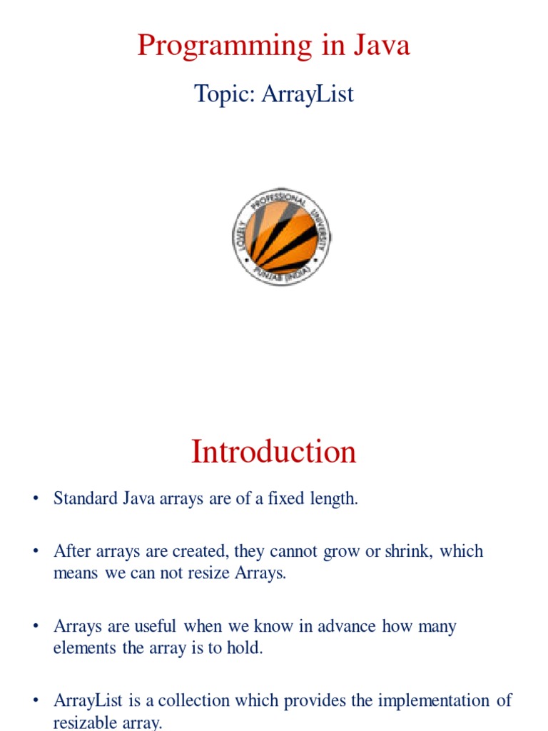 Programming in Java: Topic: Arraylist | PDF | Array Data Type | Software Engineering