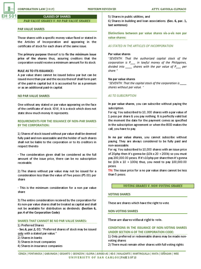 Par Value Shares V. No Par Value Shares | PDF | Preferred Stock | Stocks