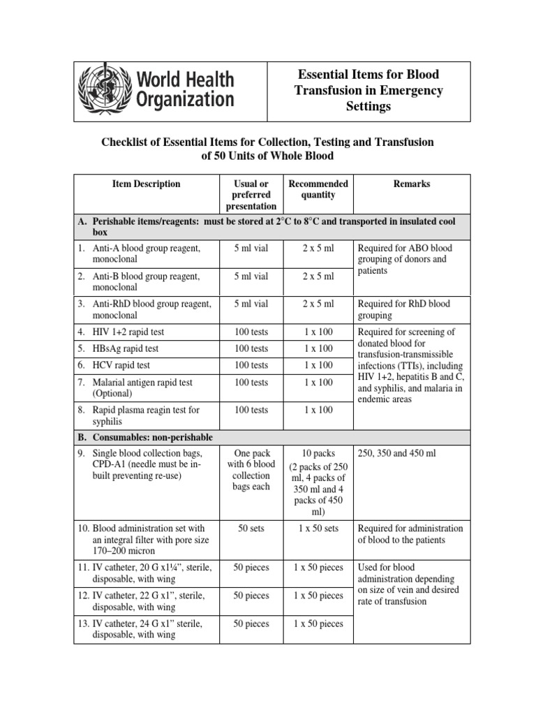 Blood Transfusion Essentials Checklist | PDF | Blood Donation | Blood Type