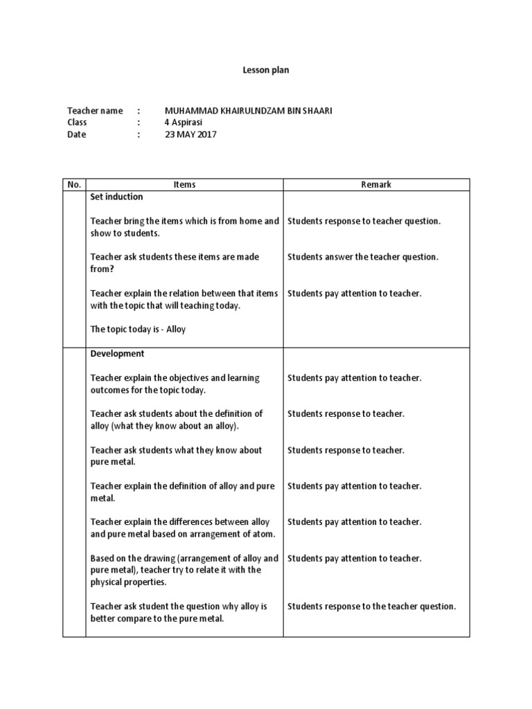 Lesson Plan Microteaching Alloy | PDF | Alloy | Teachers
