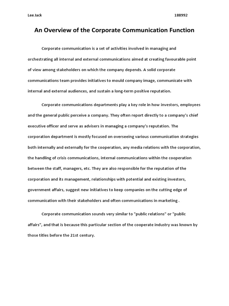 An Overview of The Corporate Communication Function | PDF | Corporate ...