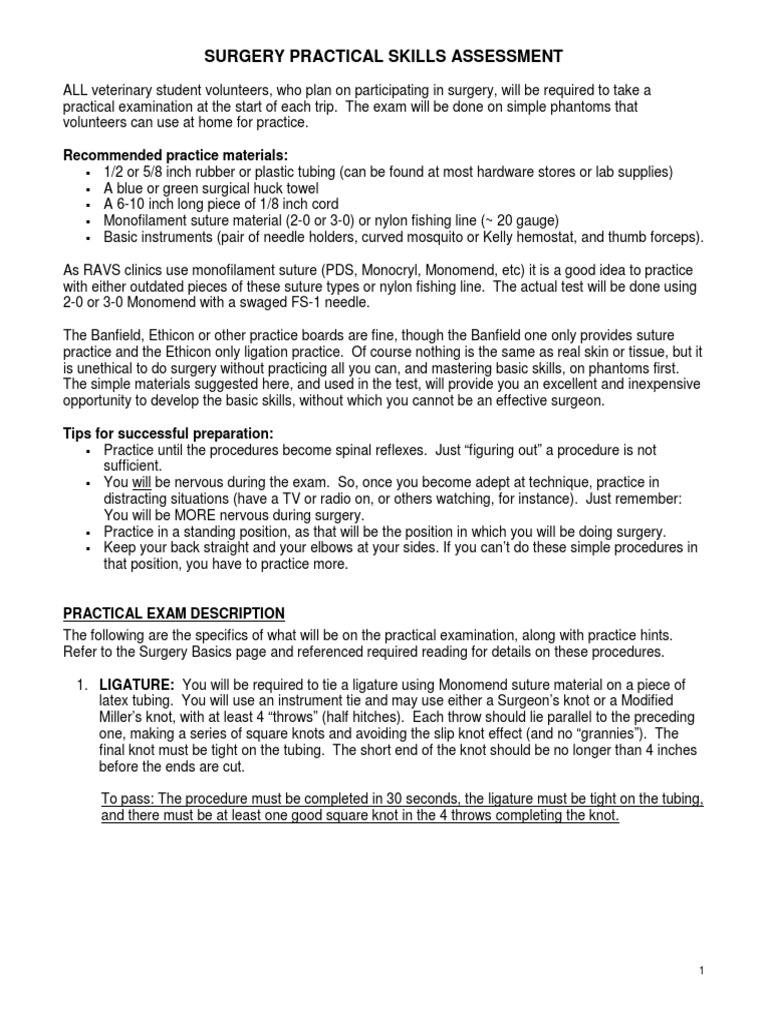 Surgery Practical Exam Rating Guide | PDF | Surgical Suture | Knot