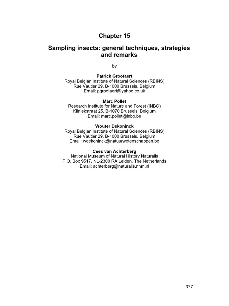 Sampling Insects: General Techniques, Strategies and Remarks | PDF ...