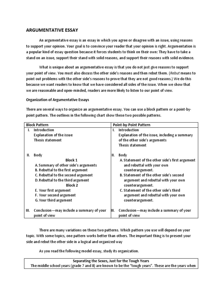 Argumentative Essay: Organization of Argumentative Essays | Download ...