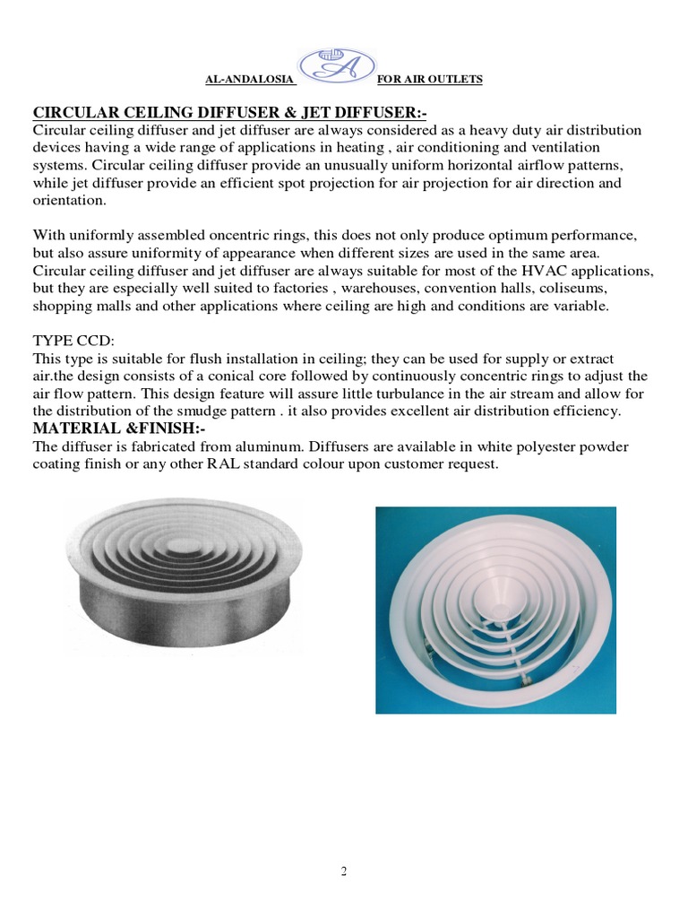 Jet Diffuser & Circular Ceiling Diffuser: Al-Andalosia For Air Outlets ...