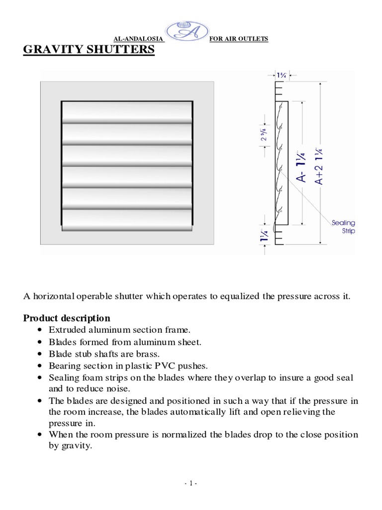 Gravity Shutters: Product Description | PDF | Pressure | Chemical ...