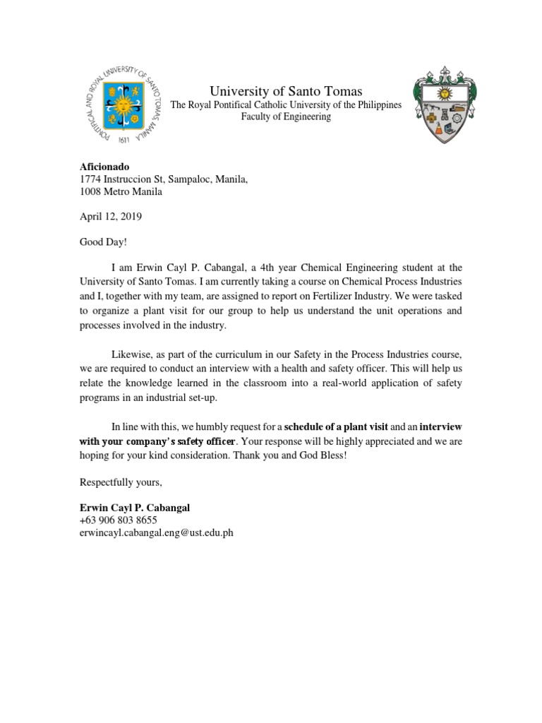 Letter For Plant Visit | PDF