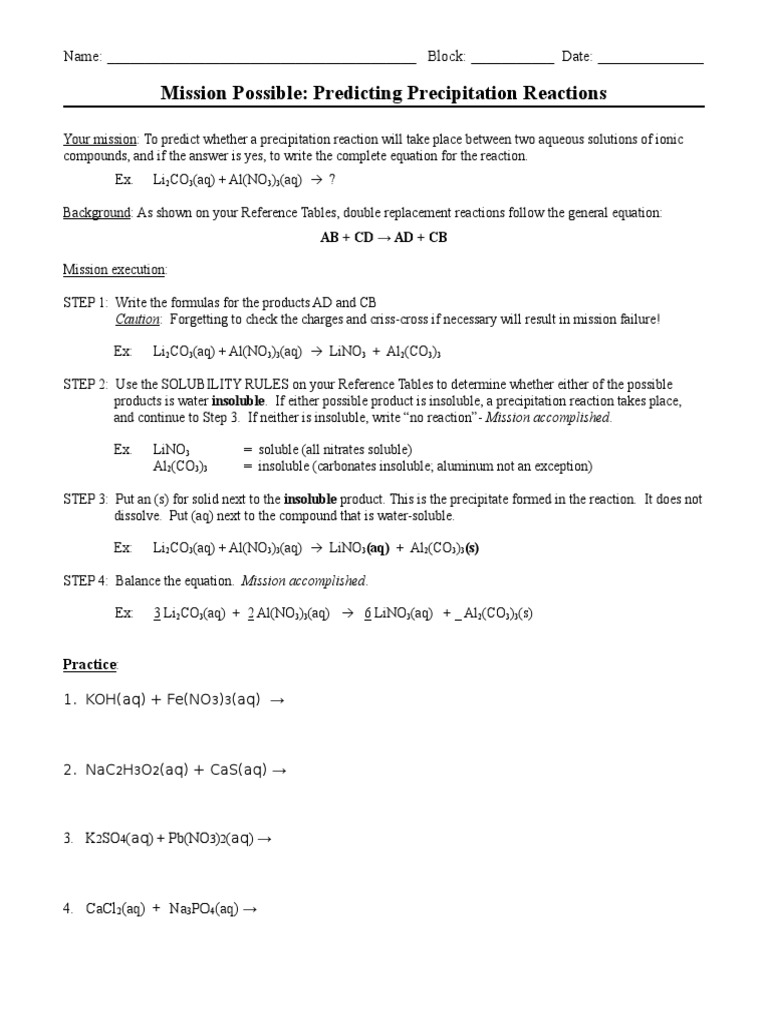 Predicting Precipitation Reactions | PDF