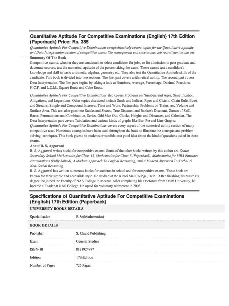 R.S. Aggarwal's Quantitative Aptitude 17th Ed. | PDF | Logic | Reason