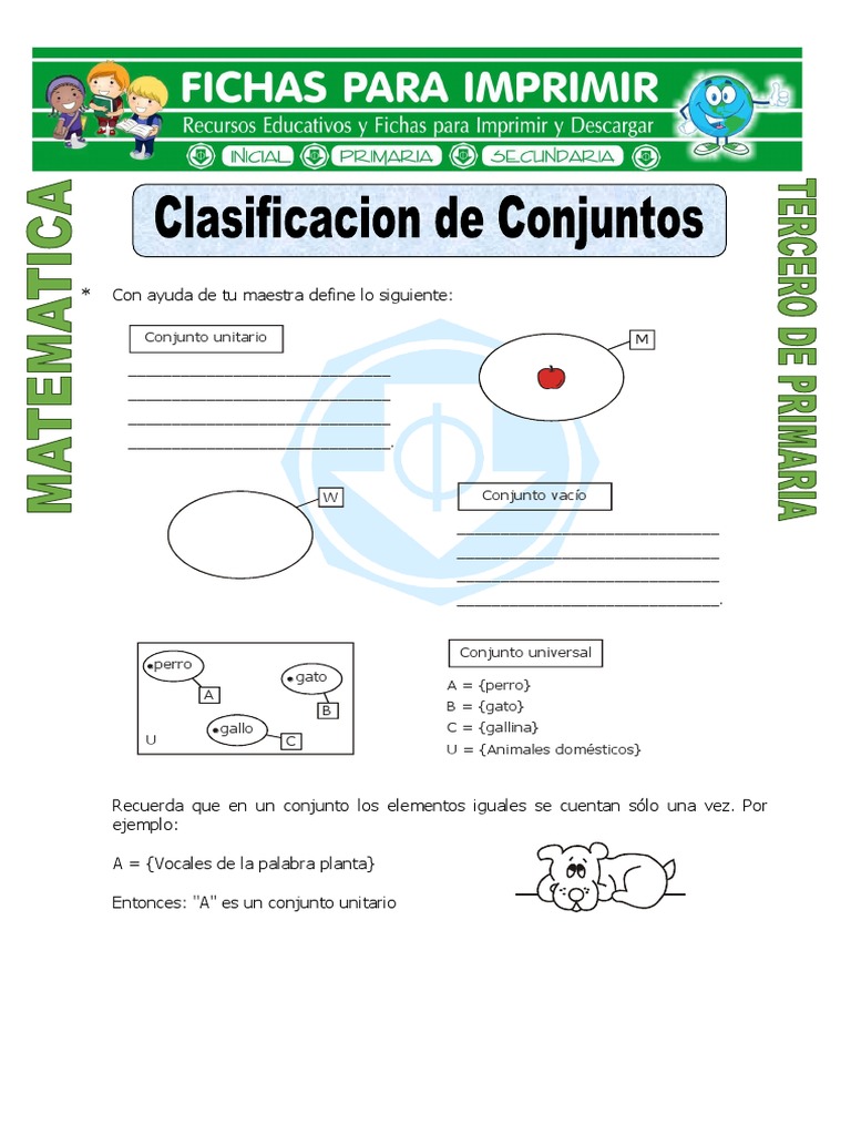 Ficha Clases de Conjuntos para Tercero de Primaria | Conjunto ...