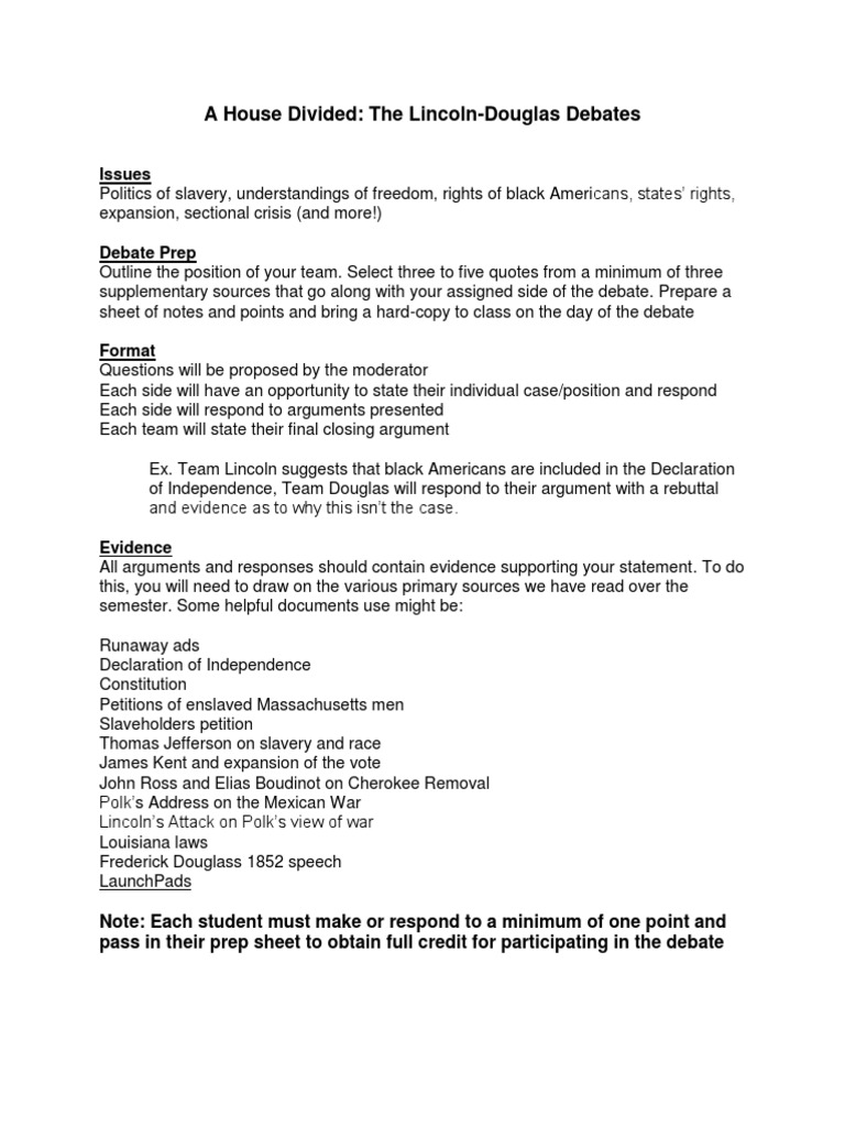 A House Divided: The Lincoln-Douglas Debates: Issues | PDF