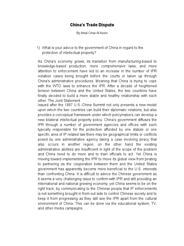 China's Trade Dispute: by Amal Omar Al Azem | PDF | Dumping (Pricing ...