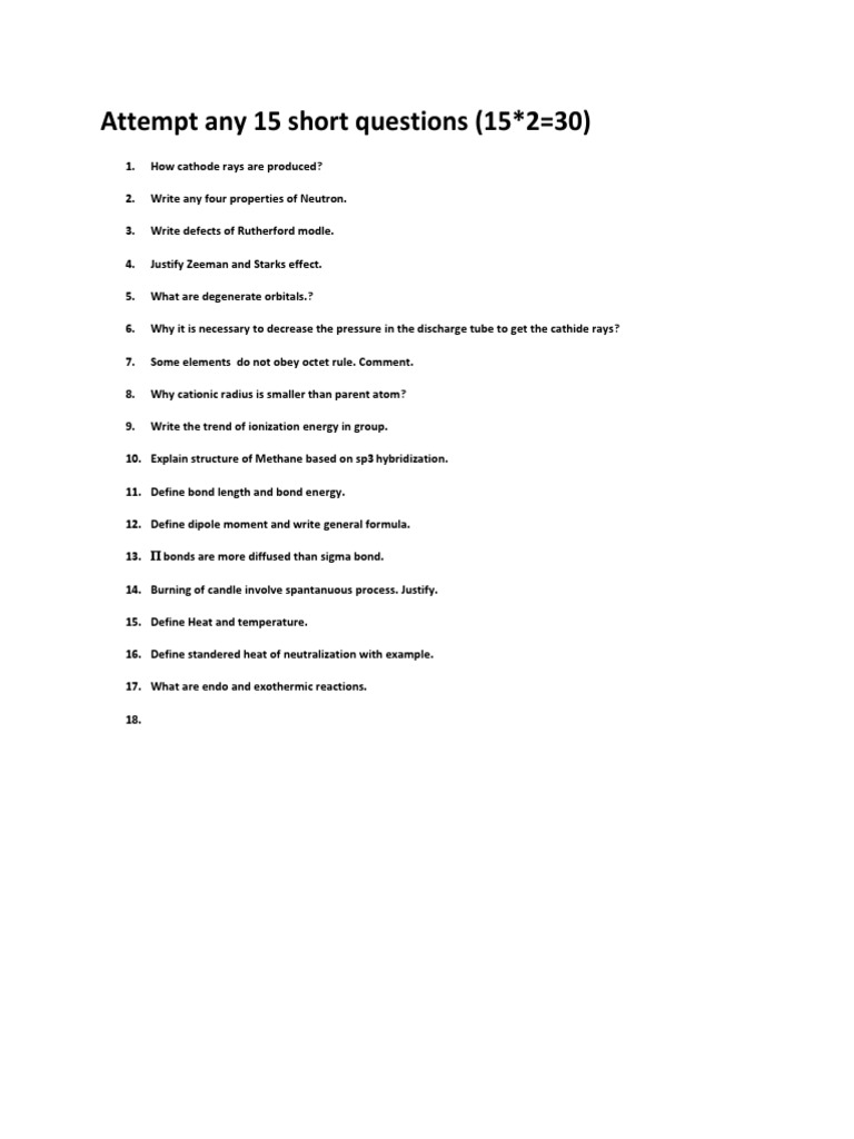 Attempt Any 15 Short Questions | PDF
