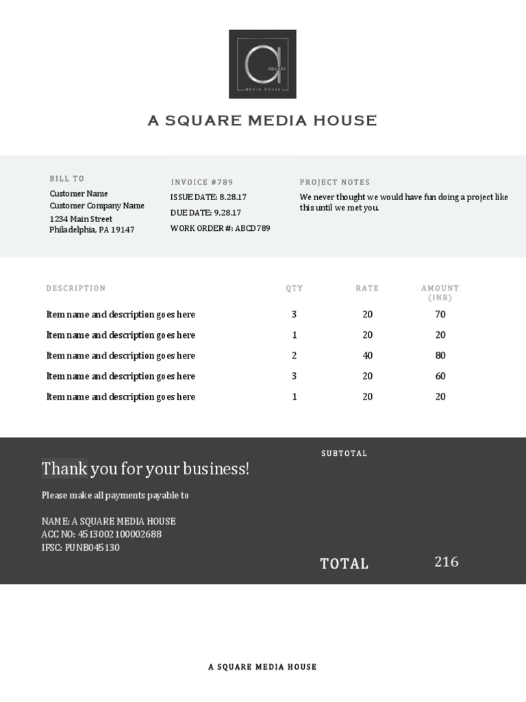 A Square Media Hou Se: Thank You For Your Business! | PDF
