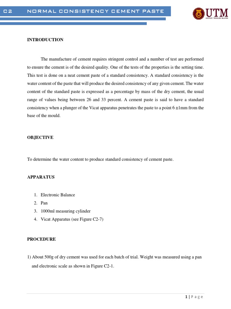 C2 Cement Consistency Paste | PDF | Cement | Experiment