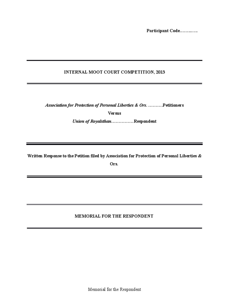 Respondent - Sample Memorial | PDF | Supreme Courts | Supreme Court Of India