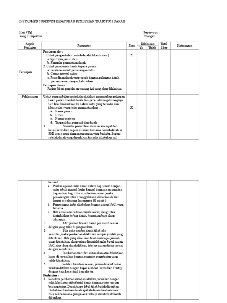 STANDAR OPERASIONAL PROSEDUR PENERAPAN TRANSFUSI DARAH | PDF