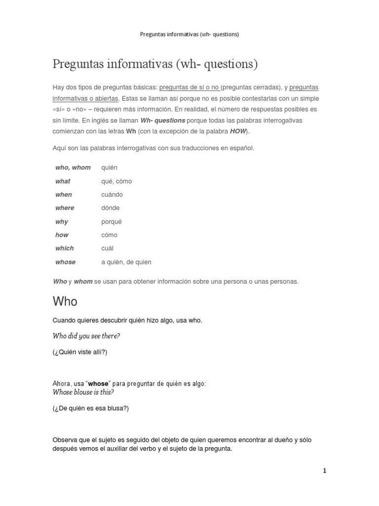 Preguntas Informativas WH | PDF