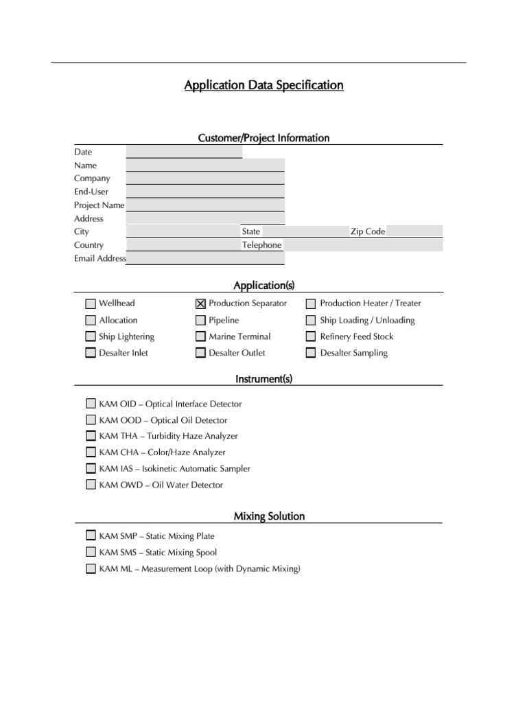 Application Data Specification: Customer/Project Information | PDF ...