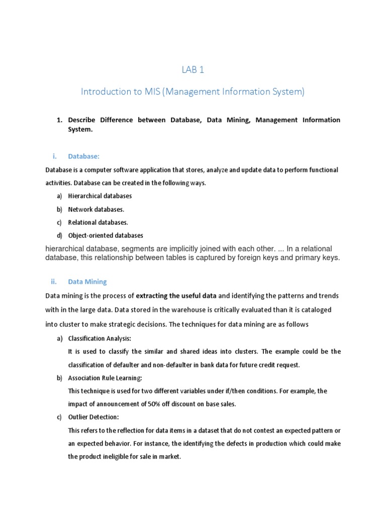 Lab Manual 1 | PDF | Management Information System | Databases