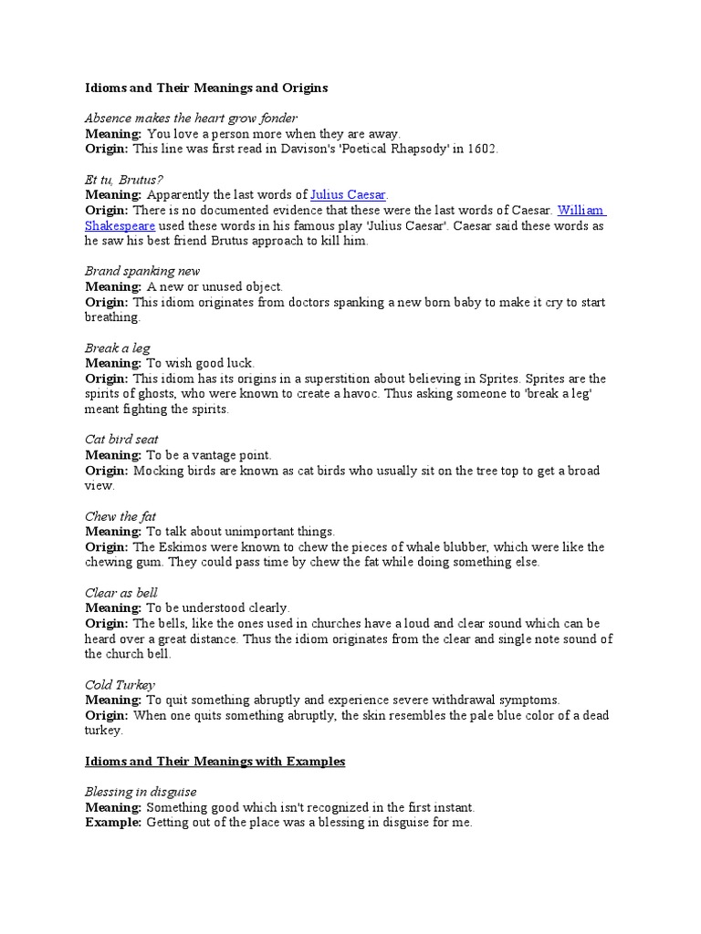 Idioms and Their Origins Explained | PDF