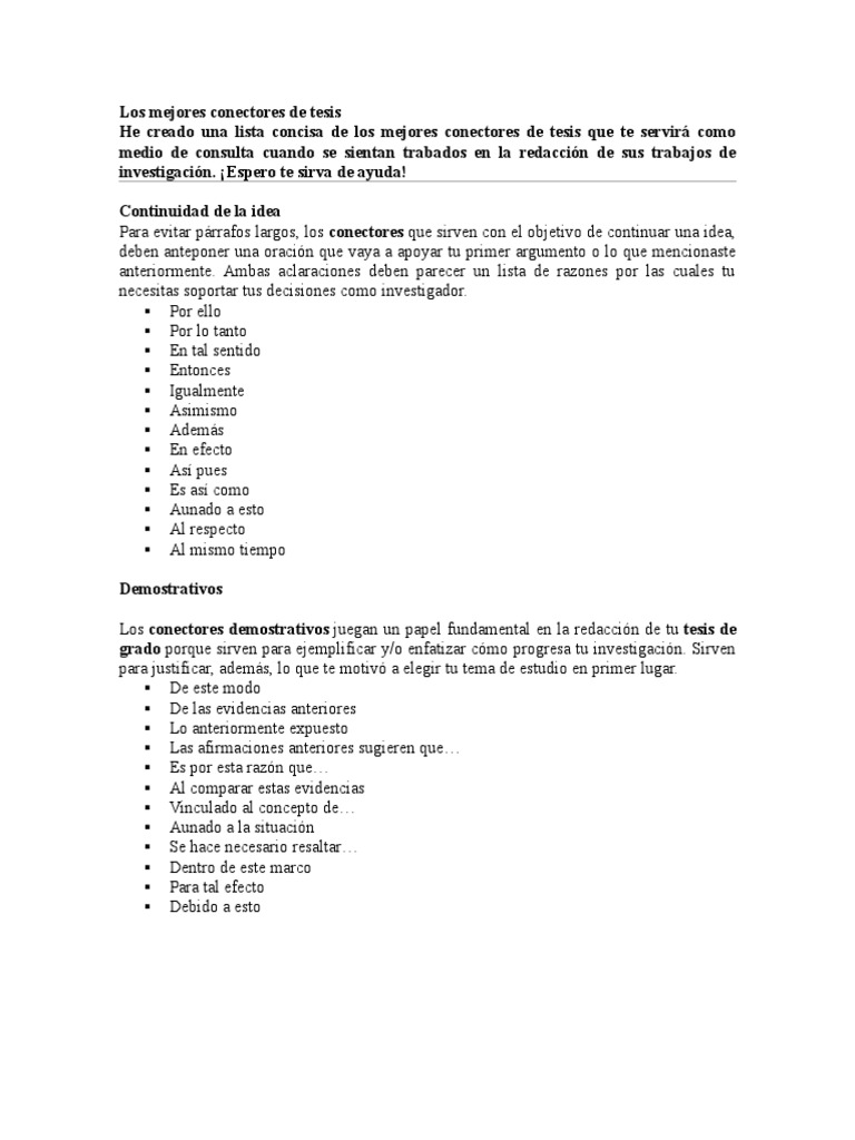 Los Mejores Conectores de Tesis | PDF | Hipótesis | Epistemología