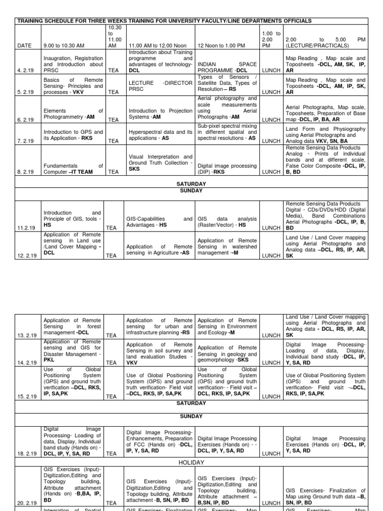 Three Weeks Training Schedule For University Faculty Line Department ...