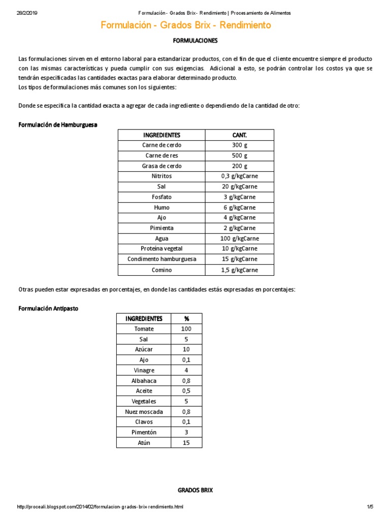 Cálculo y Uso de Grados Brix en Alimentos | PDF | Carne | Alimentos