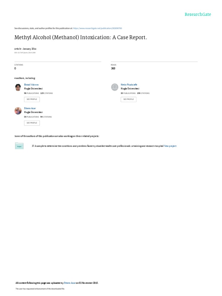 Methyl Alcohol (Methanol) Intoxication: A Case Report.: January 2014 ...