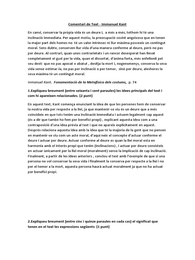Comentari de Text Kant | PDF