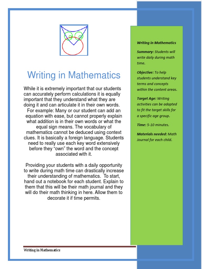 Writing in Mathematics Summary: Students Will | PDF | Concept ...