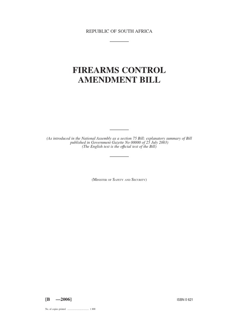 South Africa Firearms Control Amendment Bill | PDF | Projectiles ...