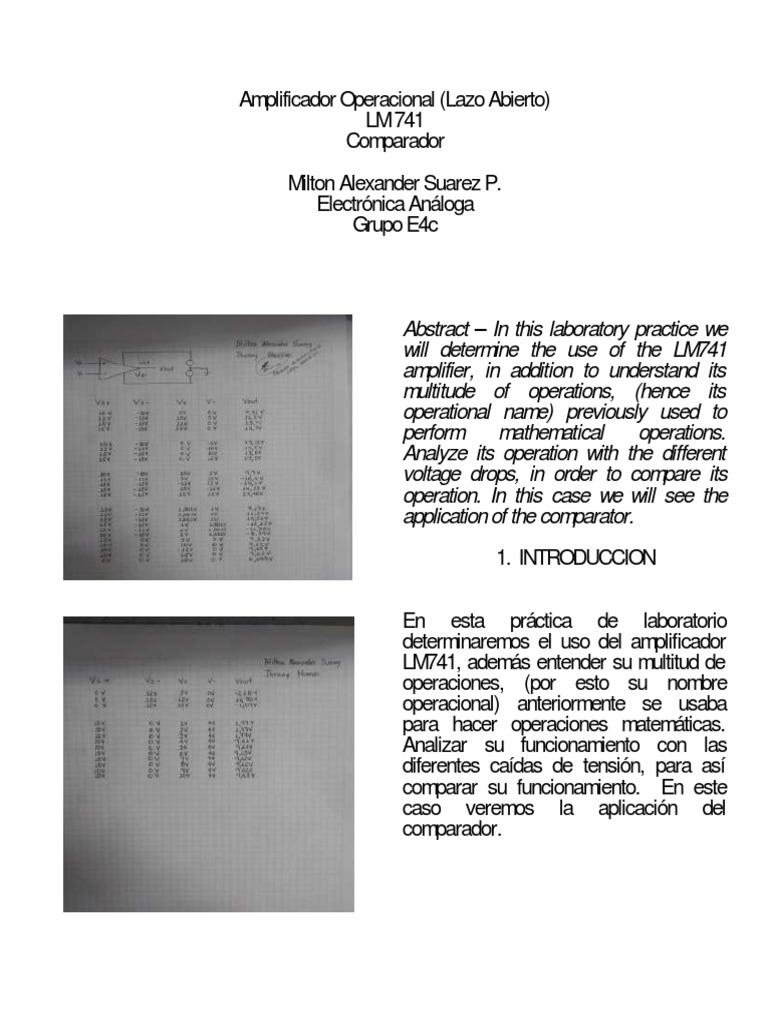 Informe LM741 | PDF | Amplificador operacional | Circuitos electrónicos