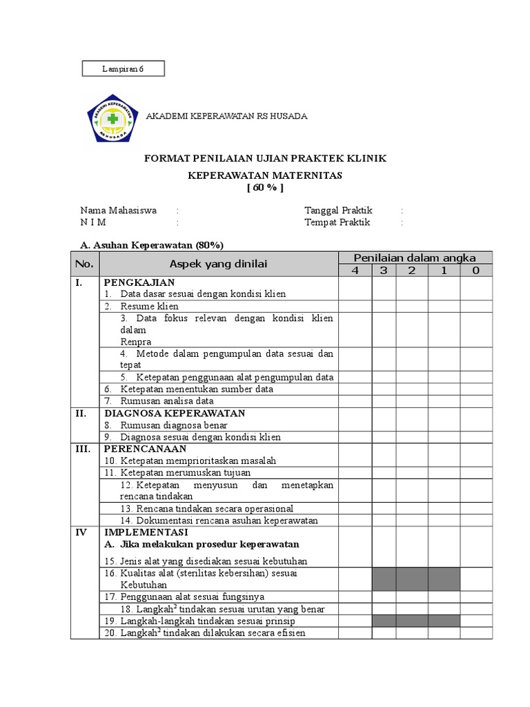 Format Penilaian Ujian Praktik Keperawatan | PDF