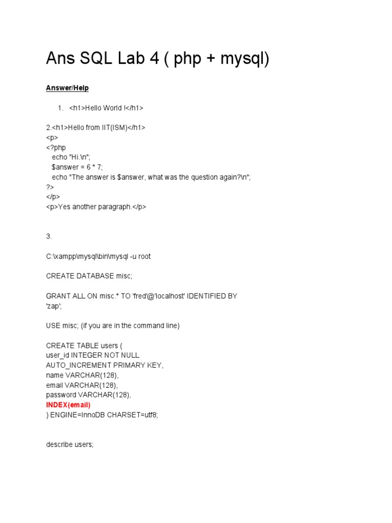 SQL Lab Answers Connect PHP to MySQL Database | PDF