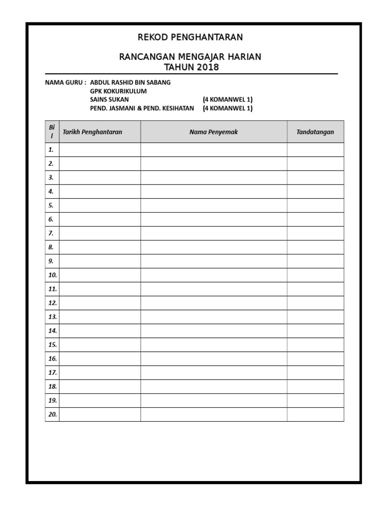 Rekod Penghantaran RPH 2018 | PDF