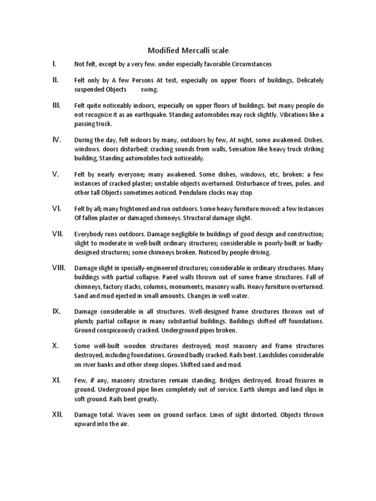 Modified Mercalli Scale | PDF | Chimney | Building