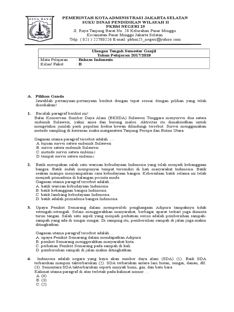 Soal Uts Bindo B | PDF