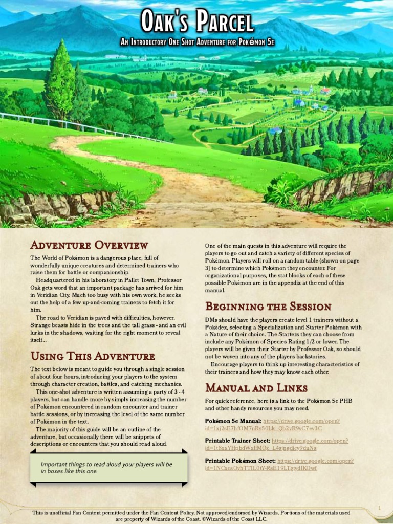 Oak's Parcel - Pokemon 5e One Shot PDF | PDF | Pokémon | Artificial ...
