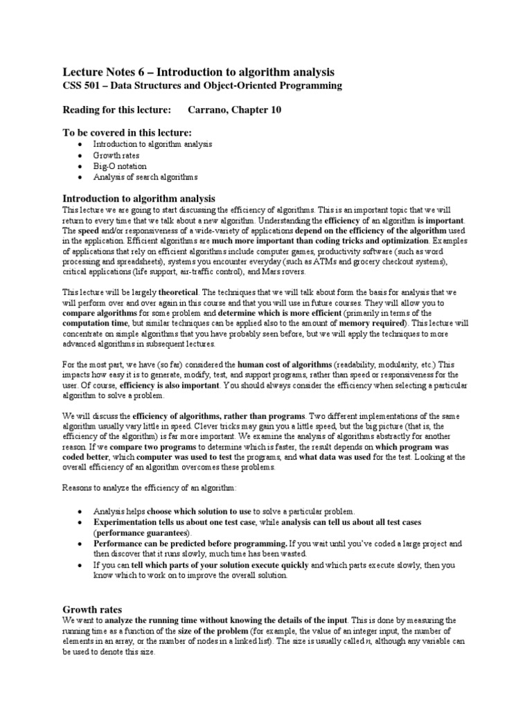 Lecture 06 - Algorithm Analysis PDF | PDF | Time Complexity | Logarithm