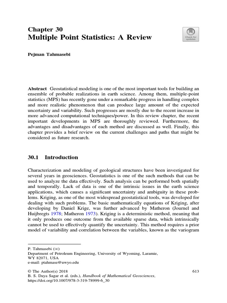 Multiple Point Statistics: A Review: Pejman Tahmasebi | PDF | Statistics | Simulation