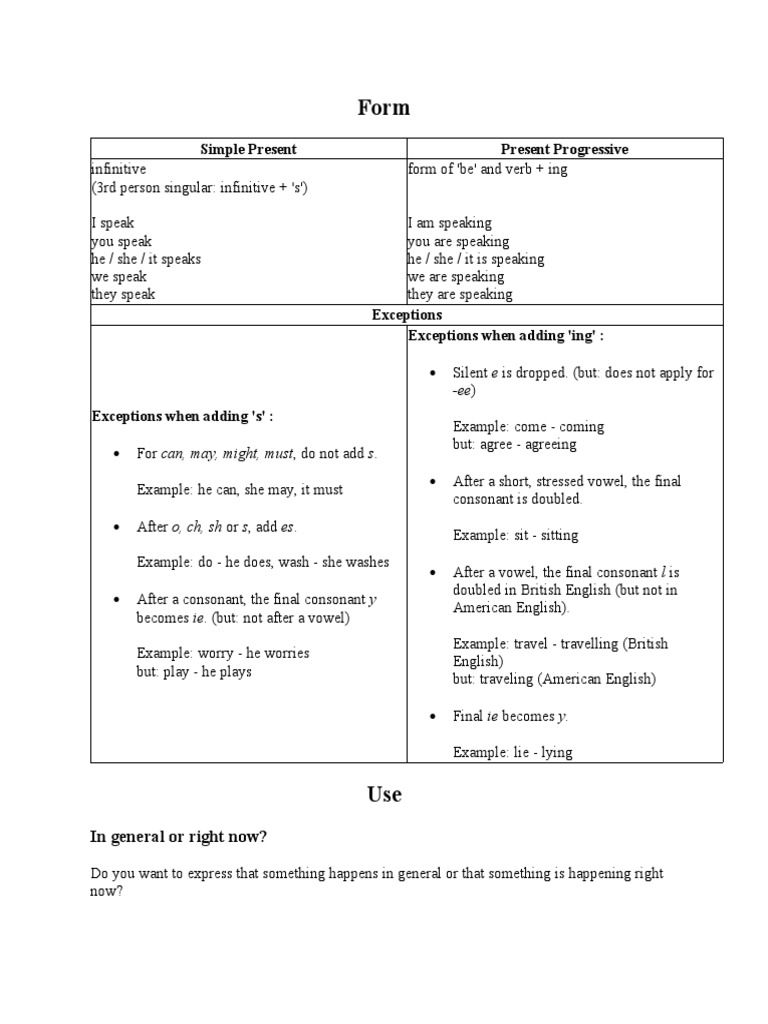 Simple Present vs. Present Progressive | PDF | English Language ...