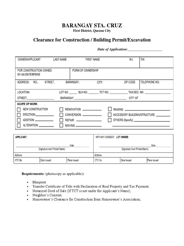 Barangay Construction Clearance Sample | PDF