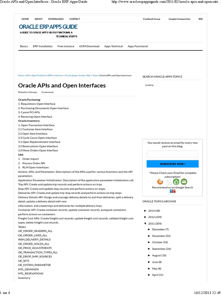Oracle APIs and Open Interfaces Oracle ERP Apps Guide PDF | PDF | Application Programming ...